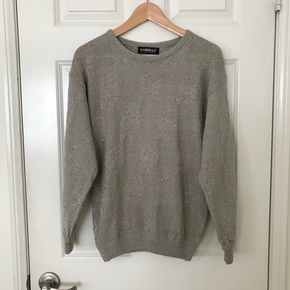 Vintage | Sweaters | Vintage Grey And Silver Floral Knit Sweater 8s ...